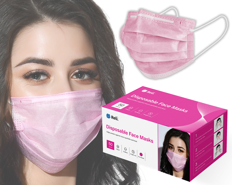 Pink Disposable Face Masks - 50 Masks - FDA Registered – Reli.